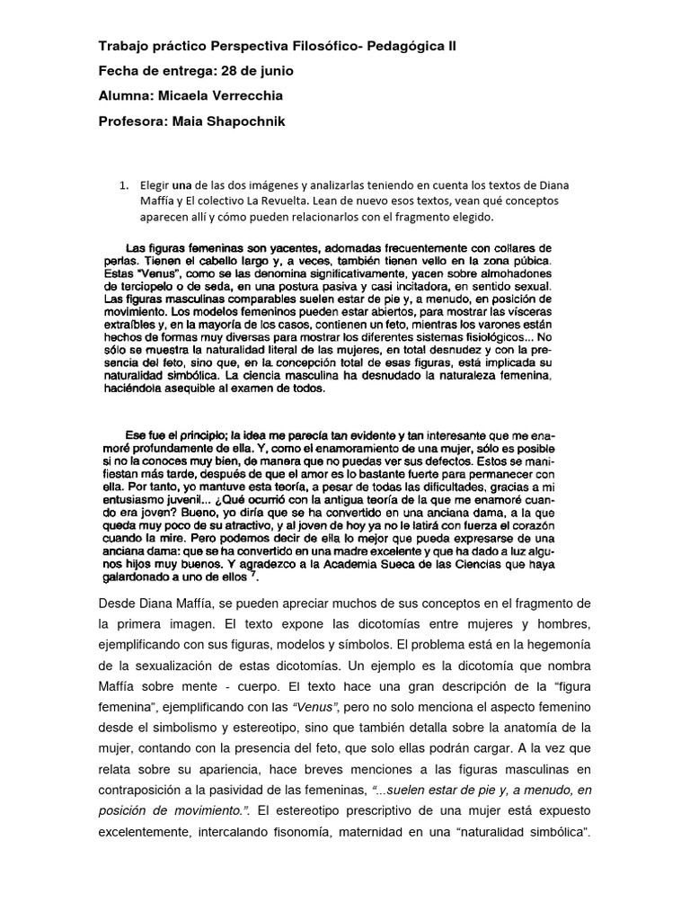 Trabajo Práctico Perspectiva Filosófico TERMINADO | PDF | Pensamiento | Mujer