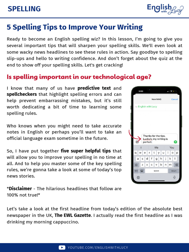 5 Spelling Tips To Improve Your Writing PDF | PDF | English Language ...