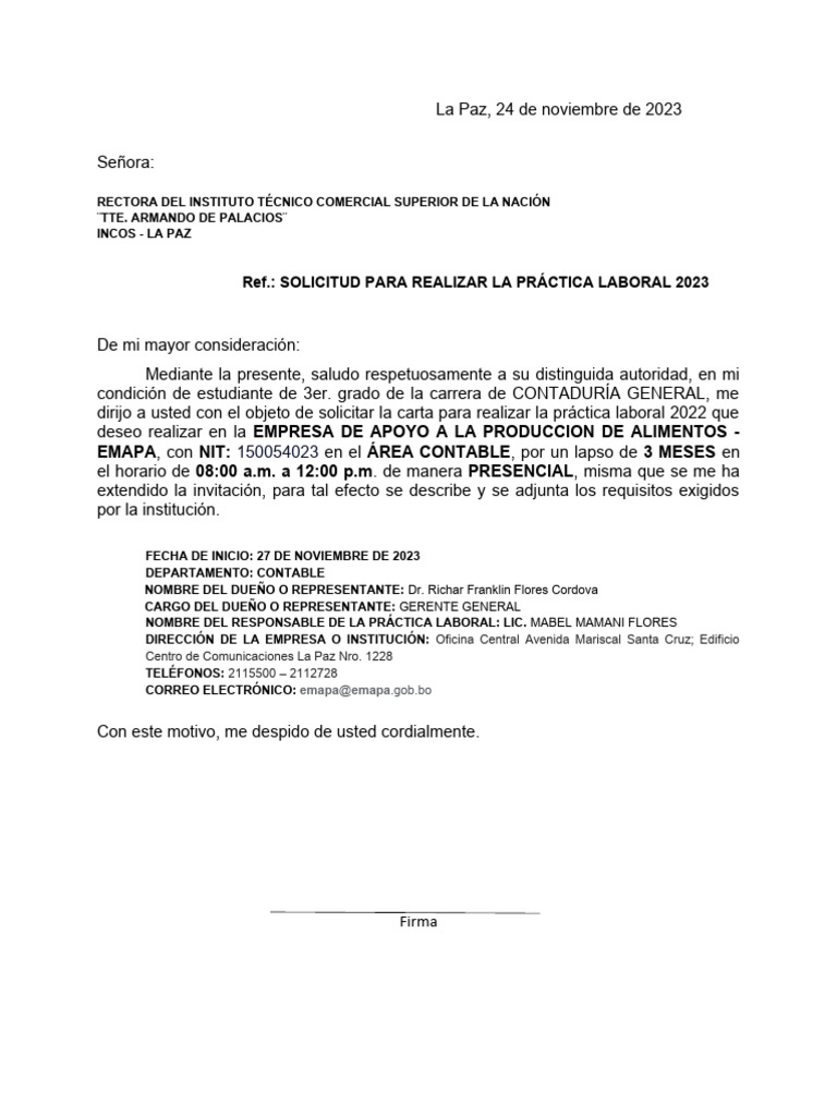 Carta Practica Laboral | PDF | Crecimiento personal y profesional