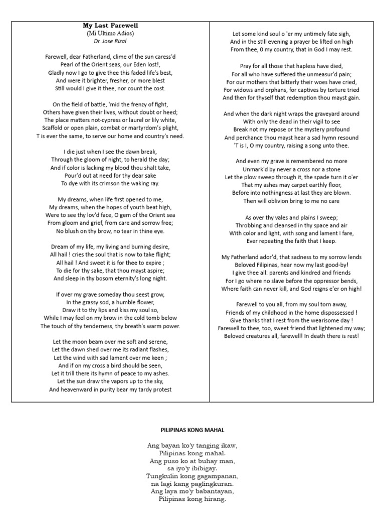 Reading Material (My Last Farewell) | PDF