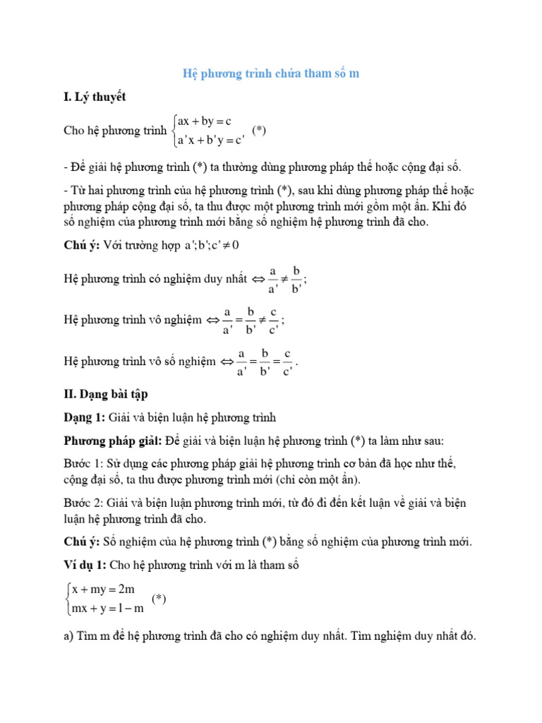 He Phuong Trinh Co Chua Tham So Va Cach Giai Bai Tap Toan Lop 9 | PDF