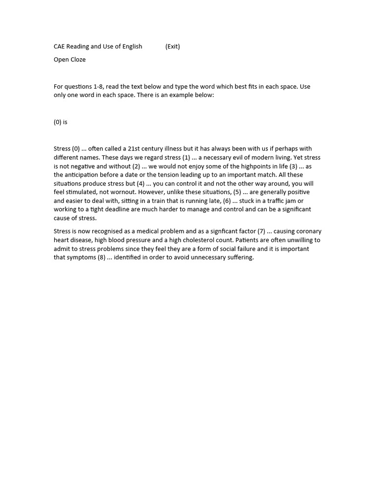 Cae1 Cloze Test Part 2 | PDF | Language Arts & Discipline