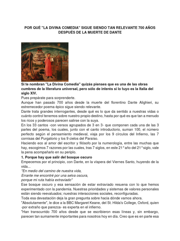 Relevancia de "La Divina Comedia" hoy | PDF | Divina Comedia | Infierno ...