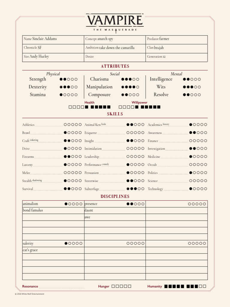 Vampire 5thedition Original 2-Page Color Interactive | PDF | Vampires