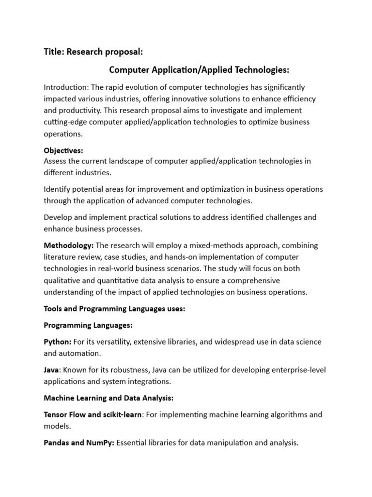 Research Proposal Computer Application Applied Tecnologies | PDF ...