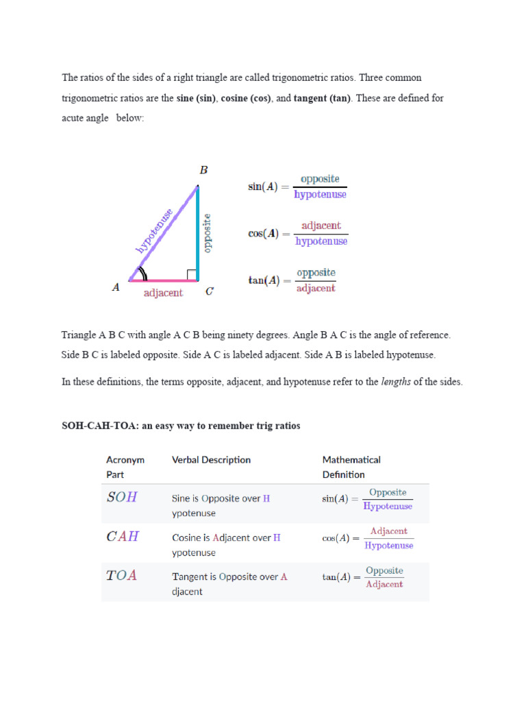 Trig Ratios Notes | PDF