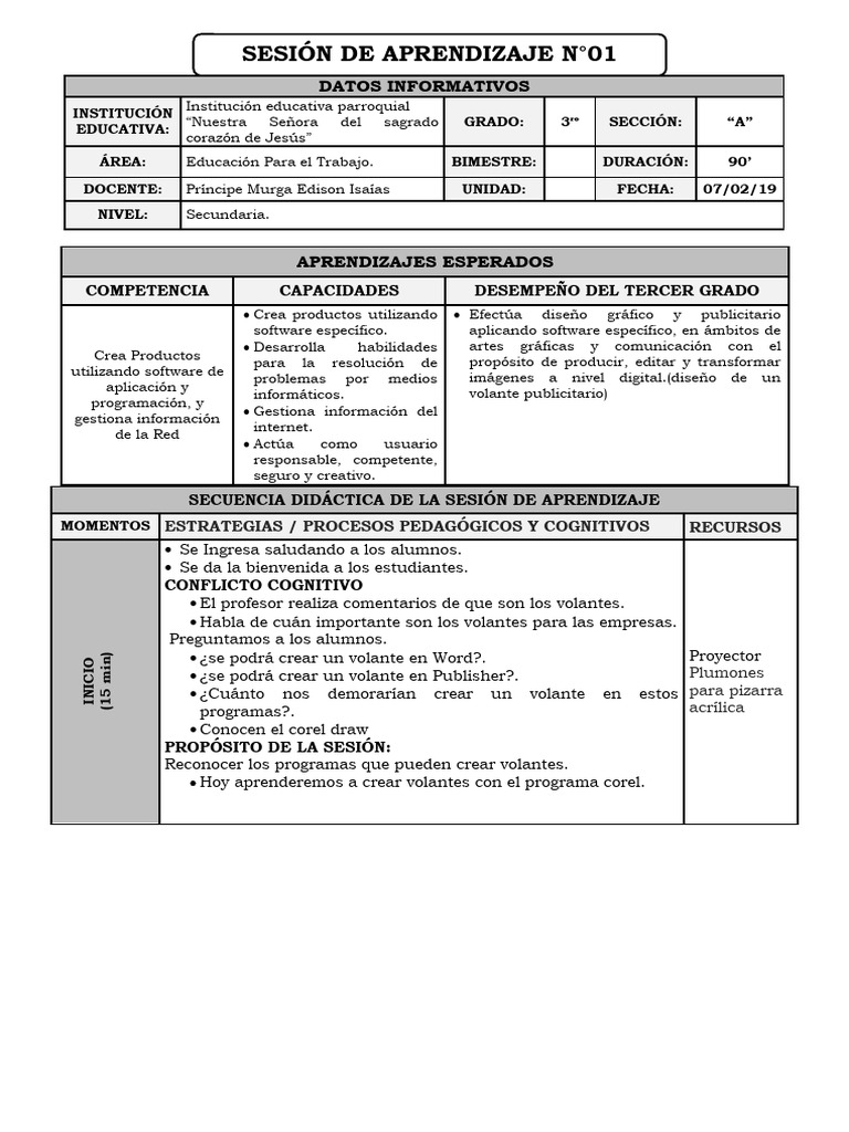 Sesion de Aprendizaje Corel Draw | PDF | Maestros | Aprendizaje