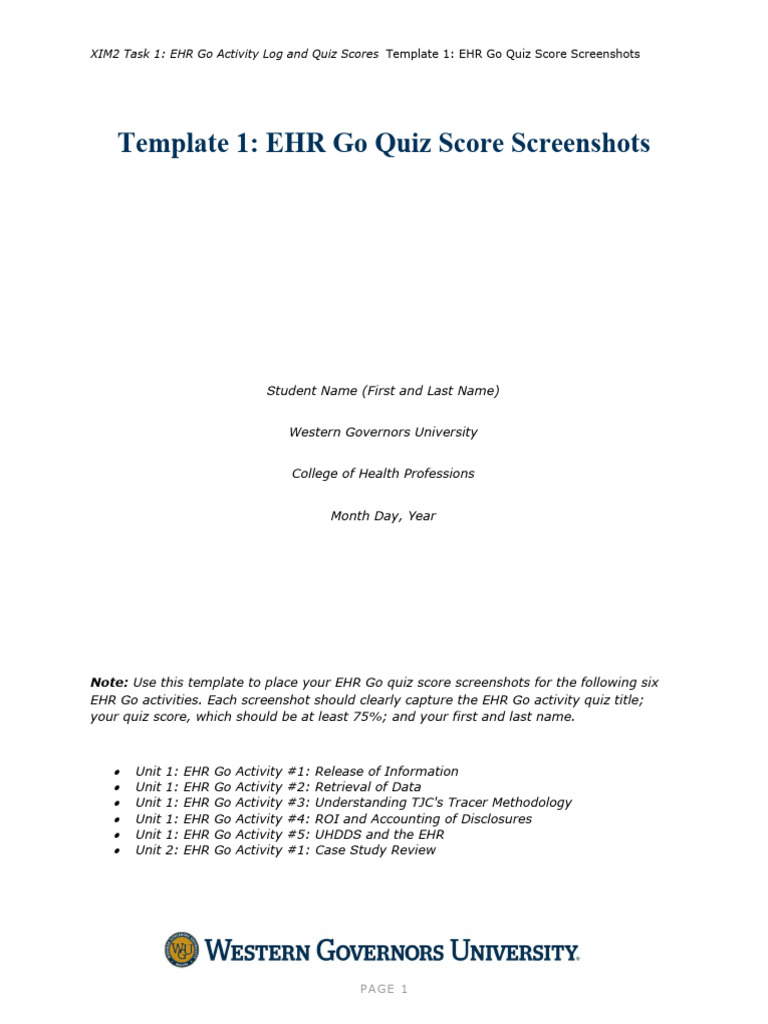 EHR Go Quiz Score Log Template | PDF