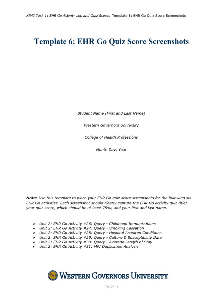 Template 6 EHR Go Quiz Score Screenshots | PDF