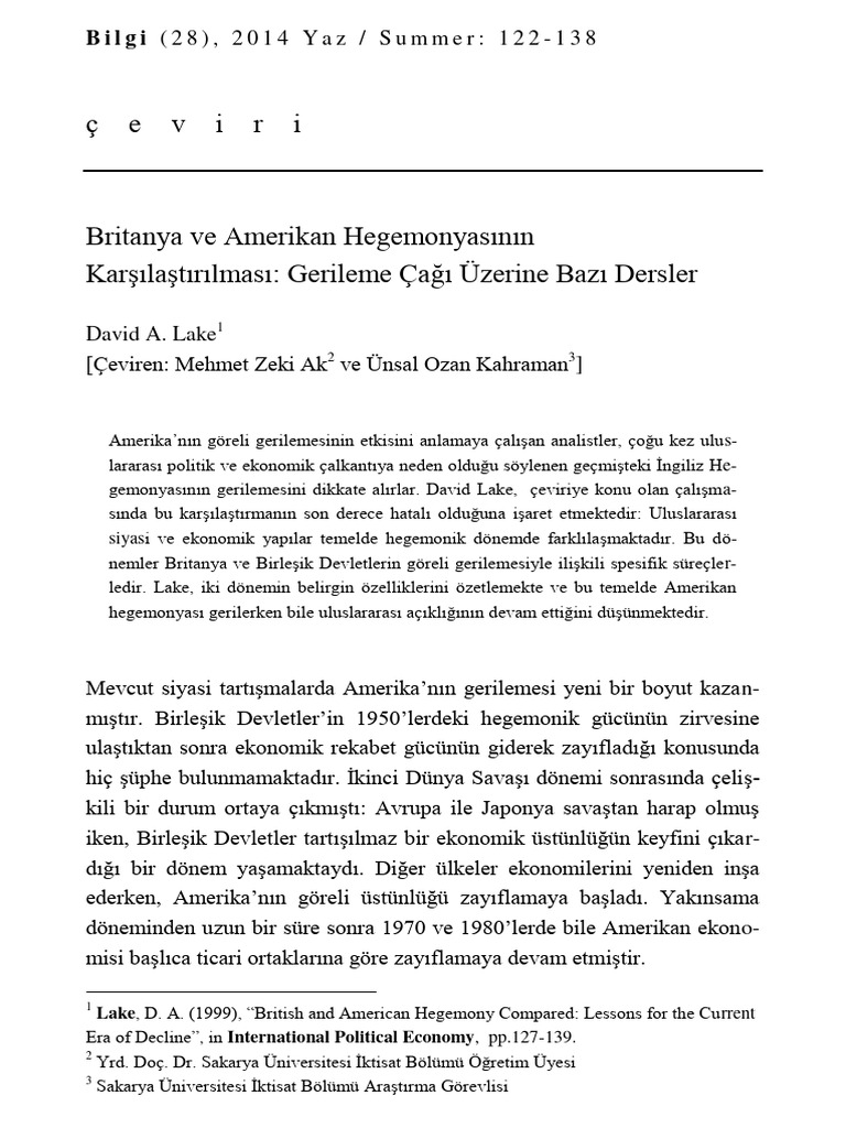 Britanya Ve Amerikan Hegemonyas - N - N Kar - La - T - R - Lmas ...