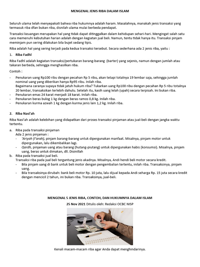 Mengenal Jenis Riba, Contoh, Dan Hukumnya Dalam Islam | PDF | Hukum