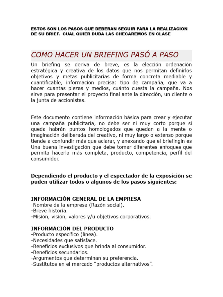 PASOS DEL BRIEF de INVESTIGACION | Descargar gratis PDF | Publicidad ...