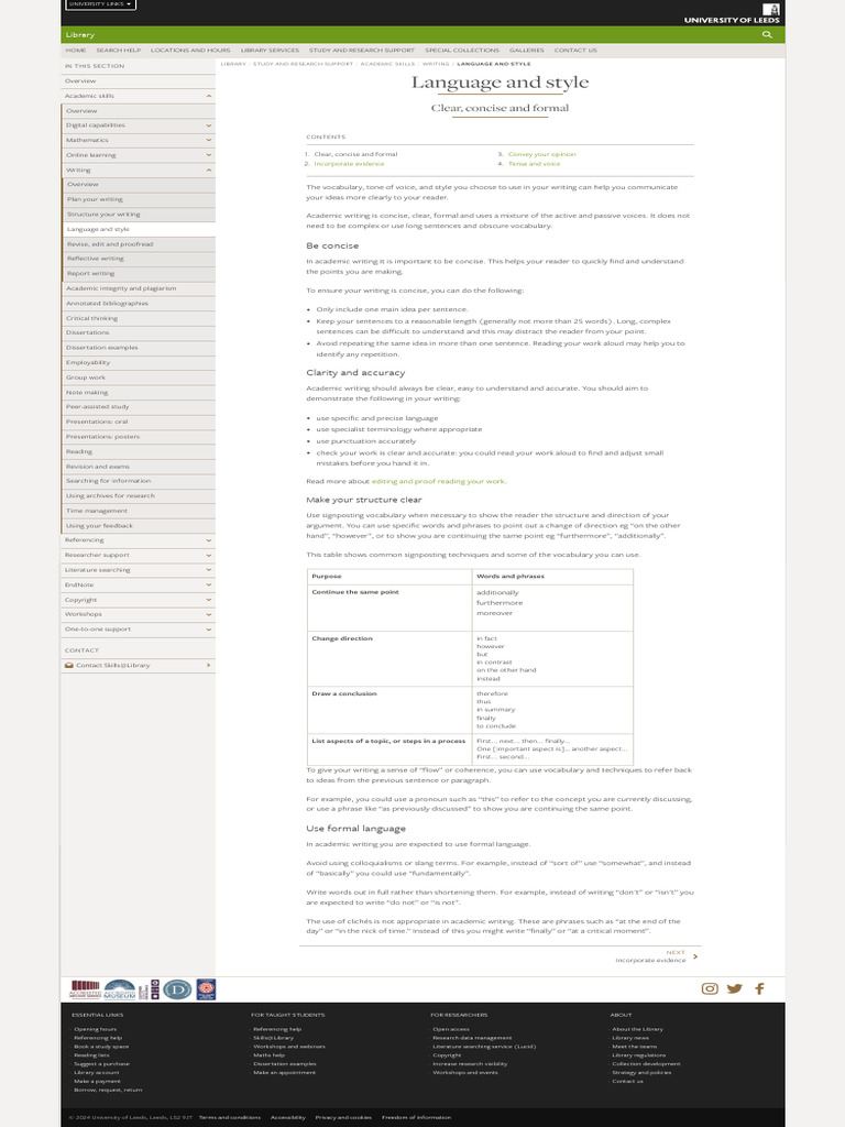 Clear, Concise and Formal - Language and Style - Library - University of Leeds | PDF
