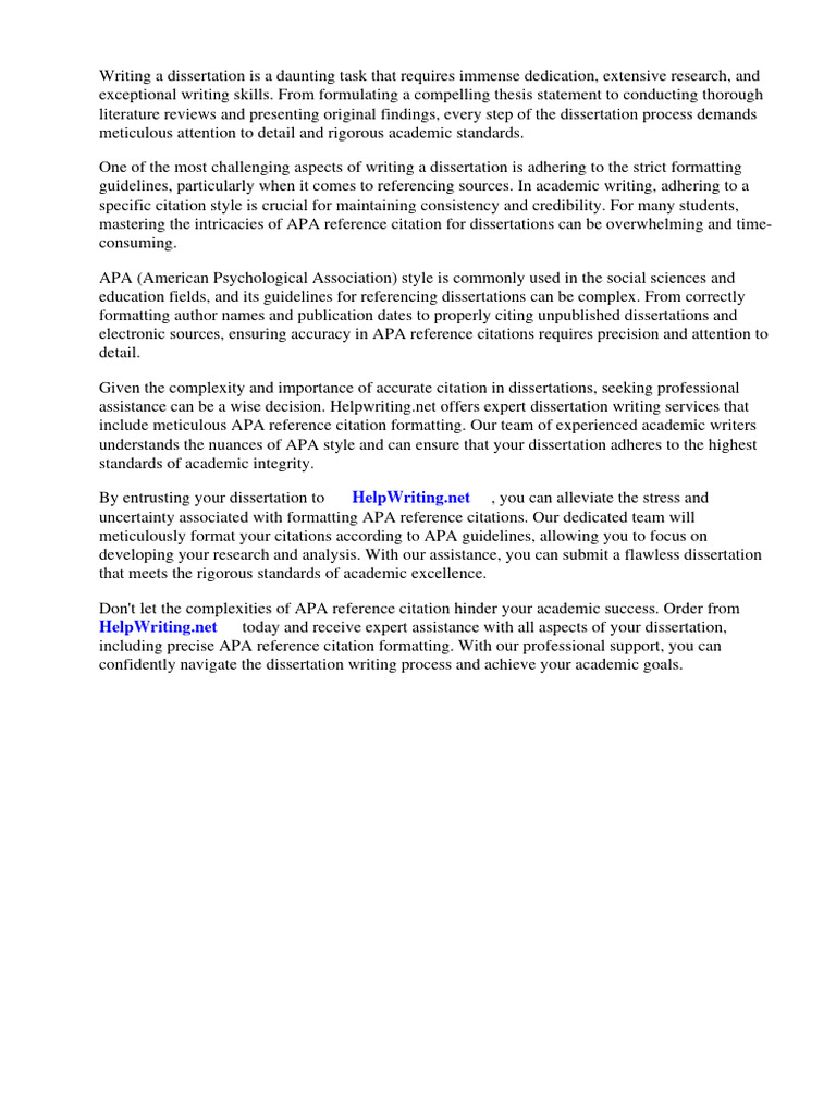 Apa Reference Citation For Dissertation | PDF | Apa Style | Citation