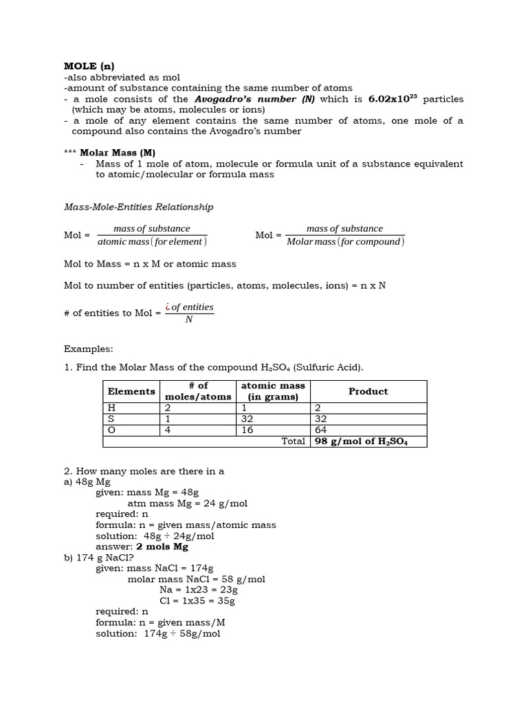 MOLE Concept | Download Free PDF | Mole (Unit) | Chemical Substances