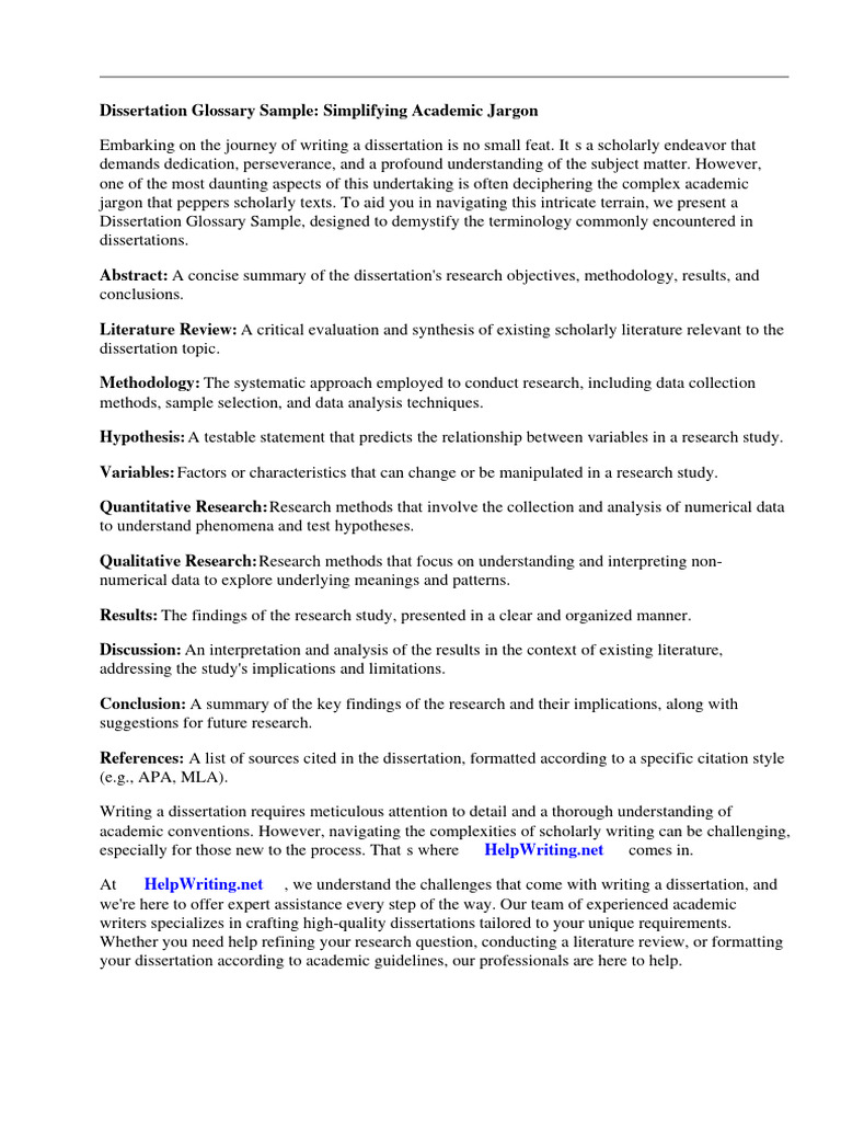 Dissertation Glossary Sample Guide | PDF | Methodology | Thesis