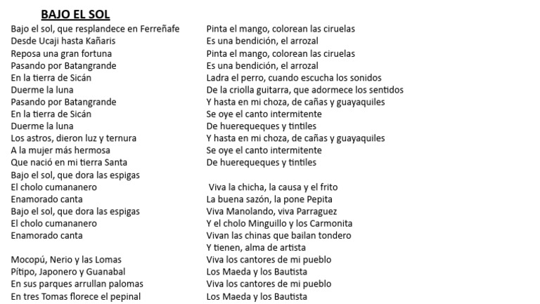 Bajo El Sol-Letra | PDF
