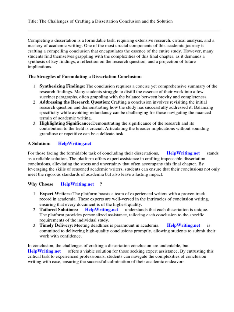 Conclusion of A Dissertation Example | PDF | Essays | Thesis