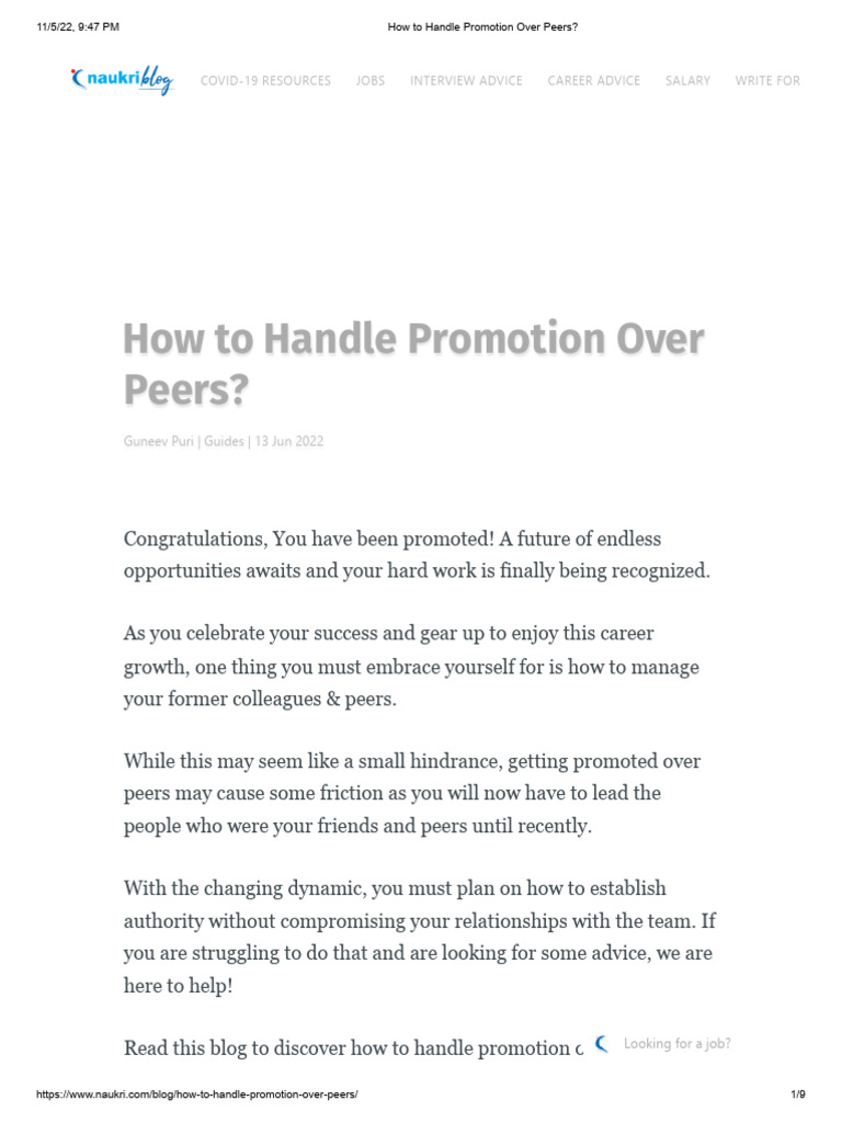 How To Handle Promotion Over Peers | PDF | Leadership | Psychology