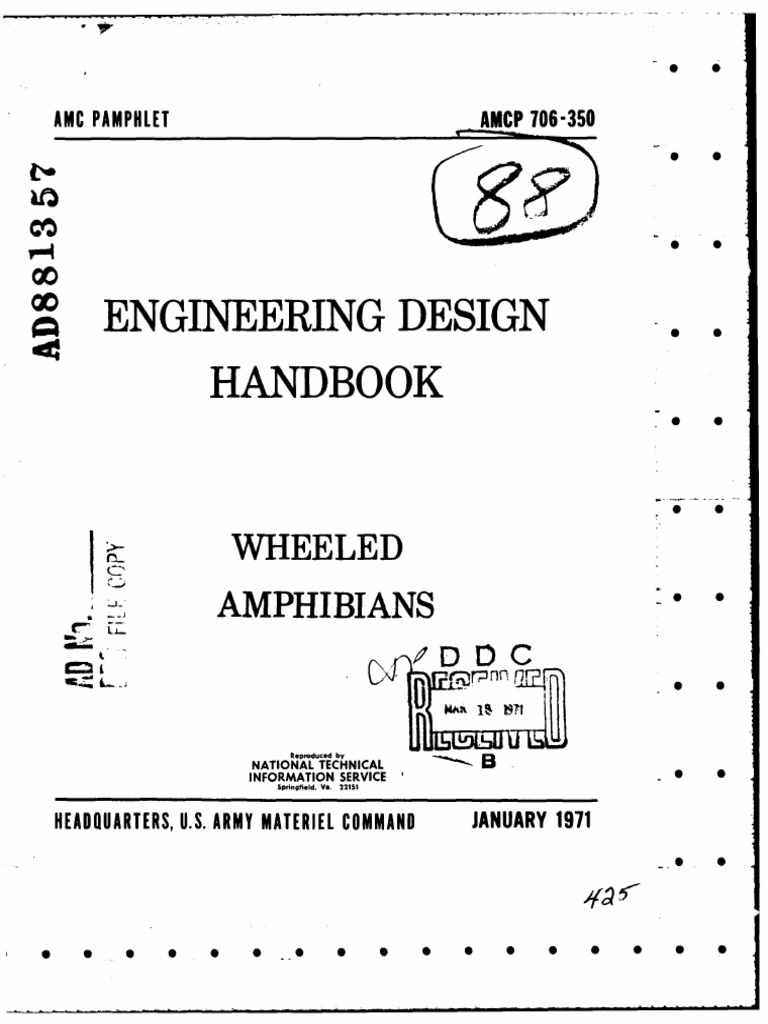 Amcp 706 350 Engineering Design Handbook Wheeled Amphibians U S
