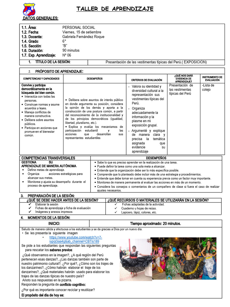 Sesion de Personal Social 15-09 | PDF | Aprendizaje | Evaluación Sesion de Personal Social 15-09 | PDF | Aprendizaje | Evaluación