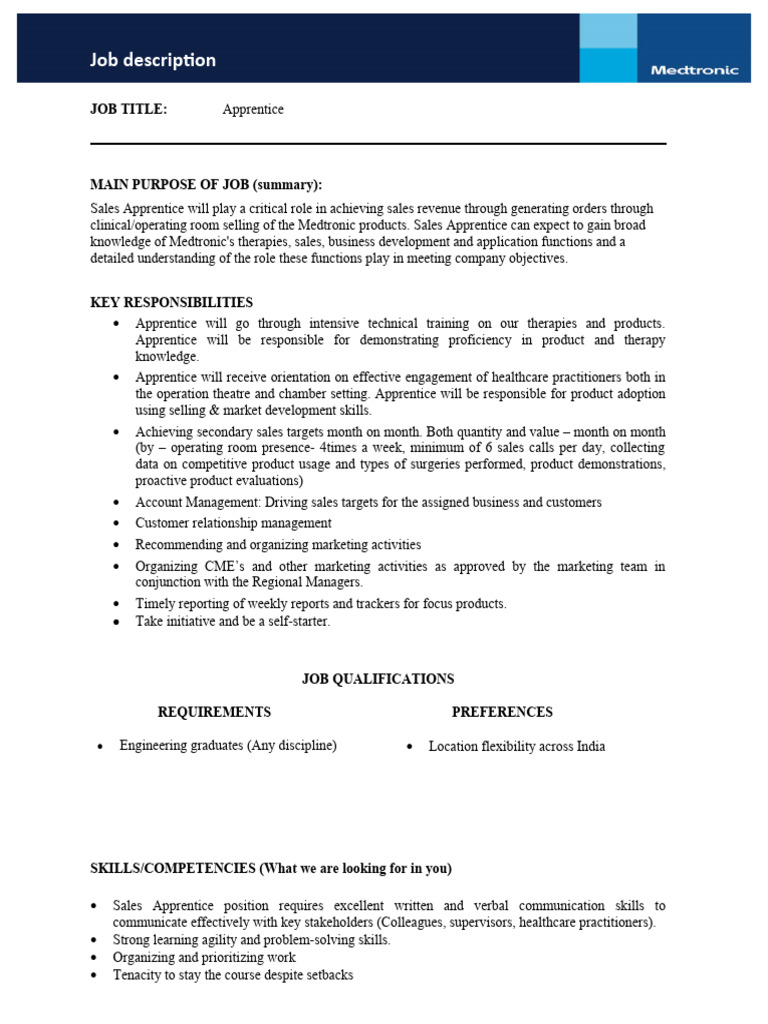 JD Apprentice - CRDN - Sales | PDF | Apprenticeship | Sales