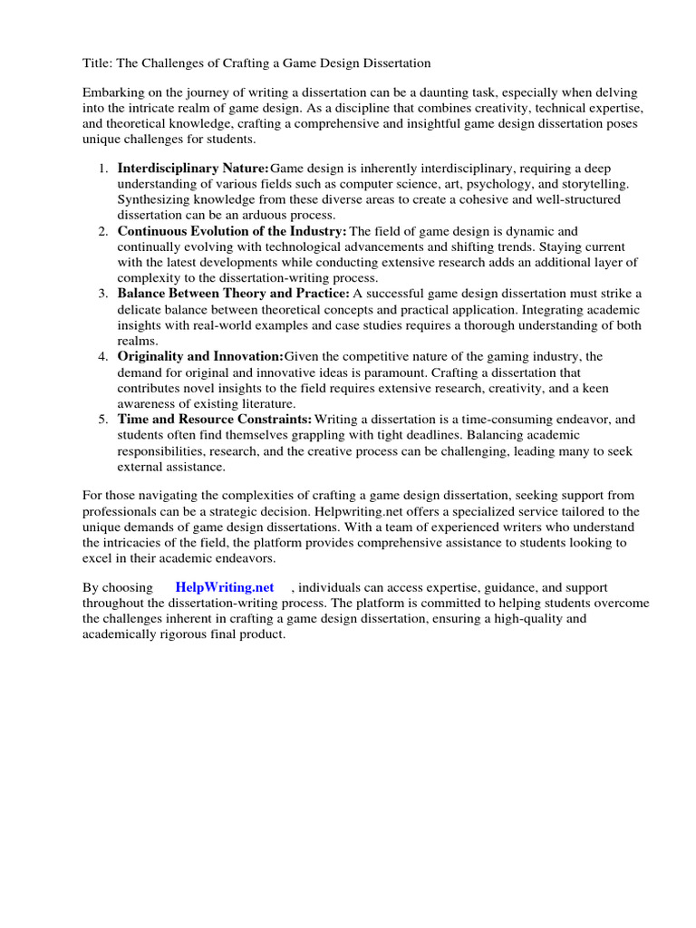 Game Design Dissertation | PDF | Creativity | Interdisciplinarity