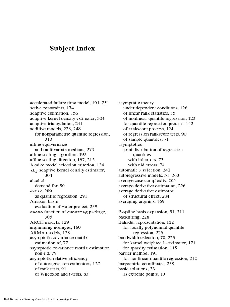 17.0 PP 342 349 Subject Index | PDF | Linear Regression | Quantile