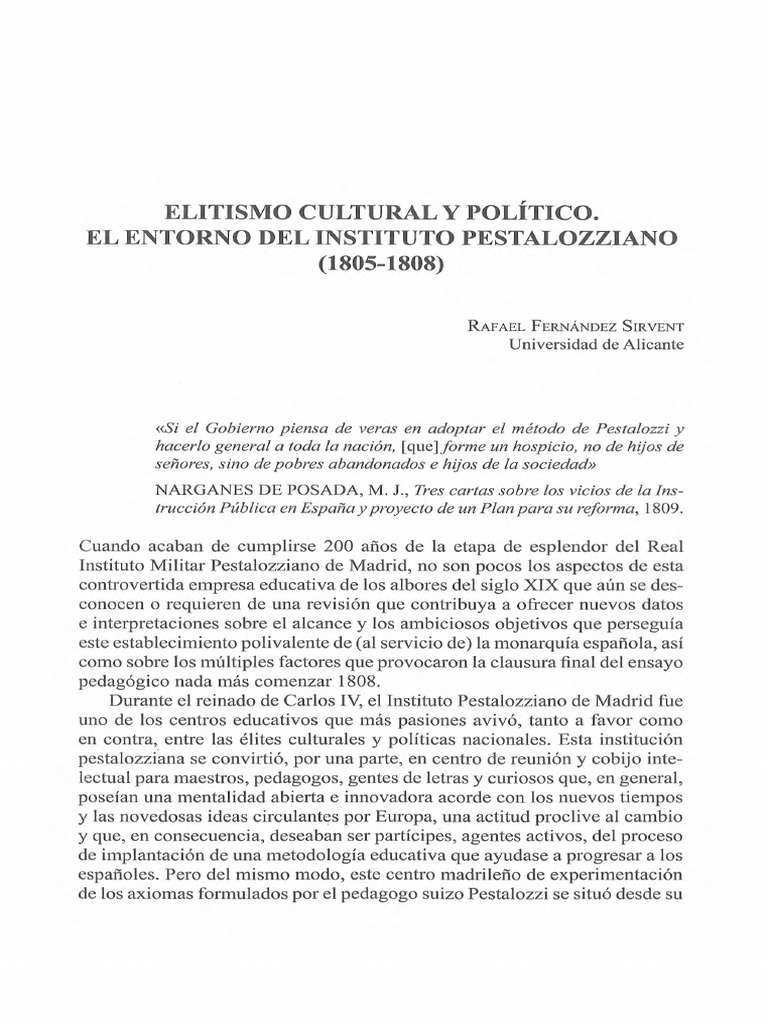 Elitismo Cultural y Politico El Entorno Del Instituto Pestalozziano ...