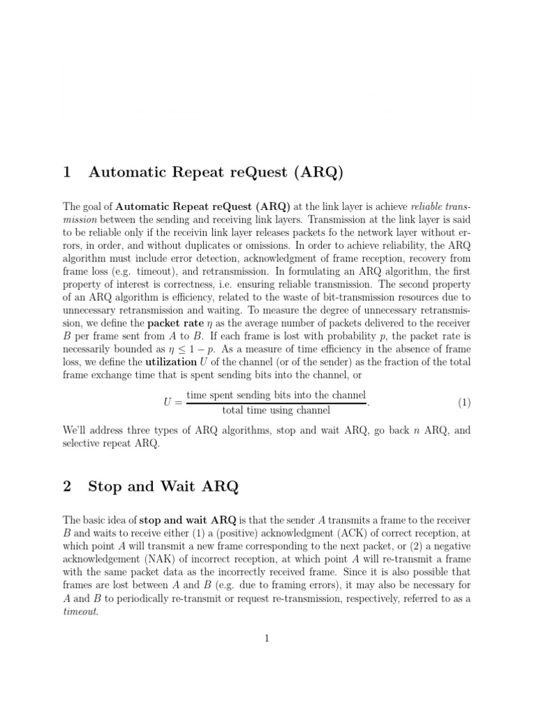 Link Layer ARQ Protocols Guide | PDF | Transmission Control Protocol | Computer Networking