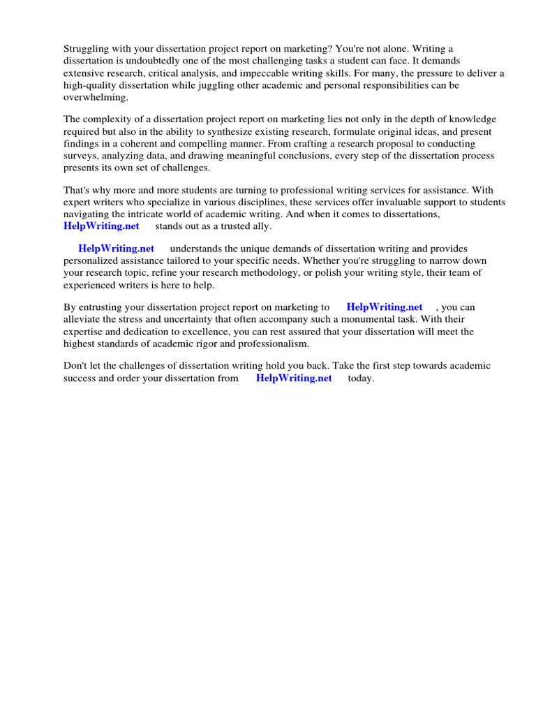 Dissertation Project Report On Marketing | PDF | Retail | Marketing