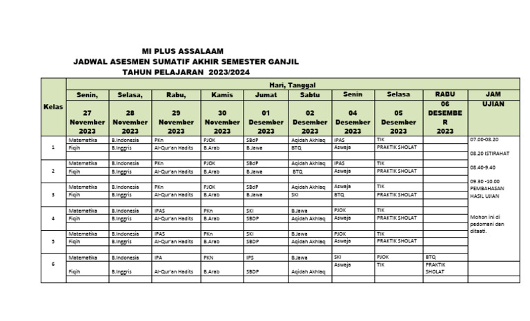 Jadwal ASAS GANJIL 2023 | PDF