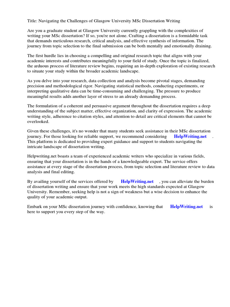 Glasgow University MSC Dissertation | PDF | Thesis | Expert