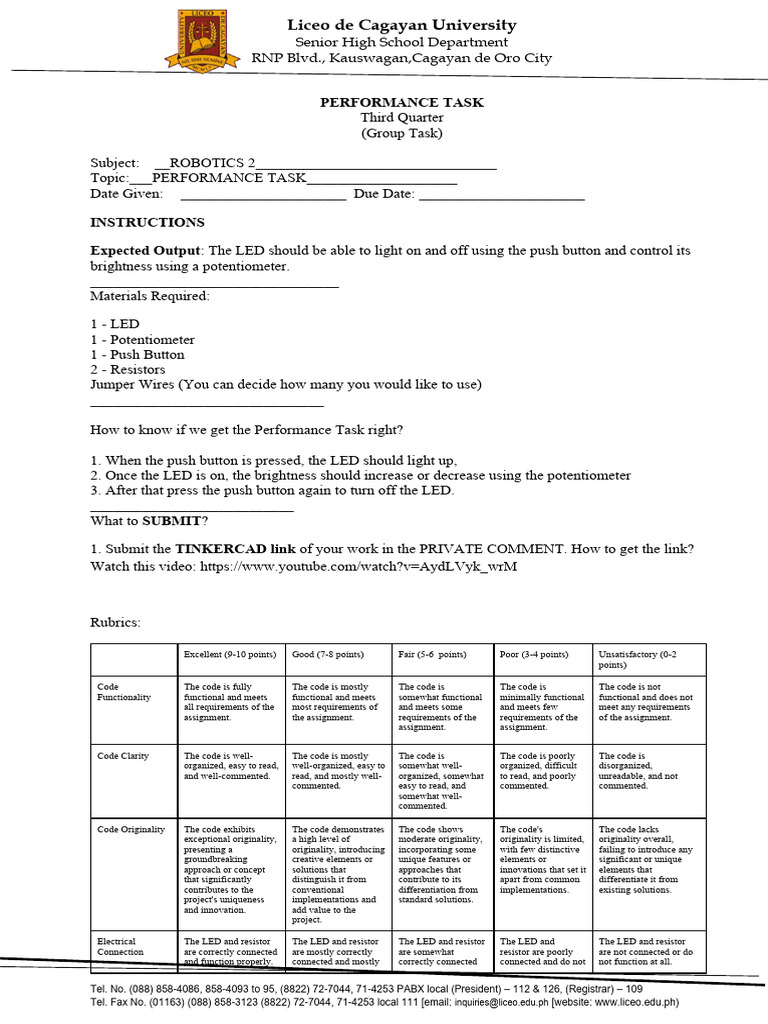 Mehl Humphrey Daugdaug - Robotics2_Performance Task | PDF