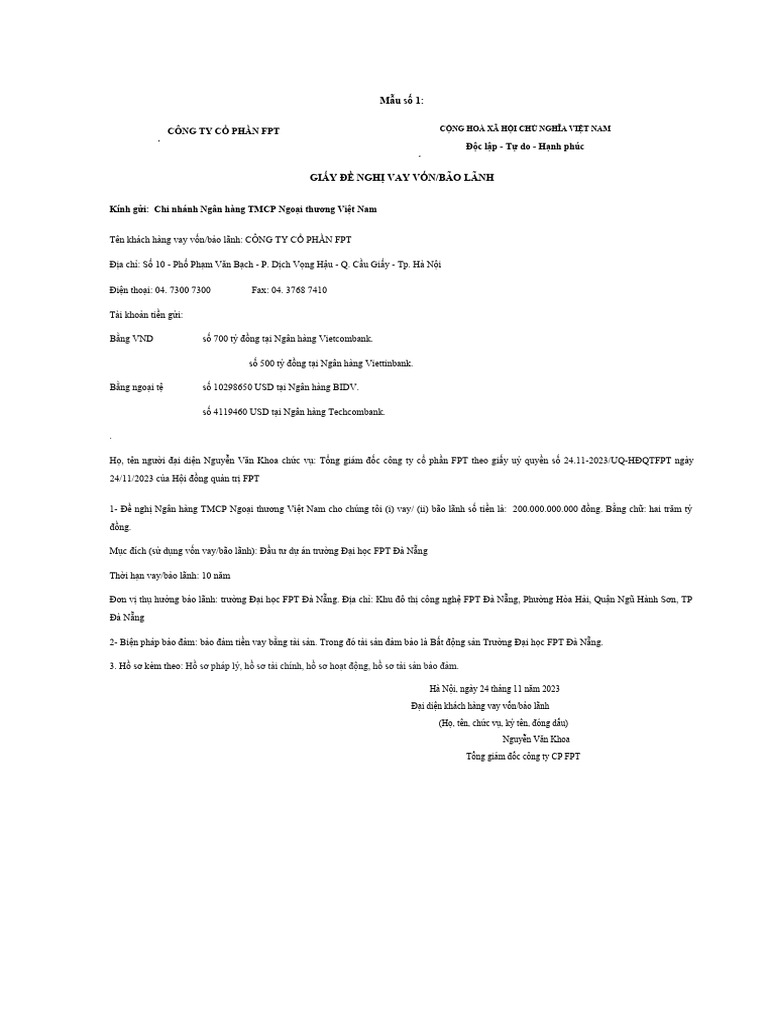 Nhóm 10 MAU 1 Giay de Nghi Vayvonbaolanh Thamtra | PDF