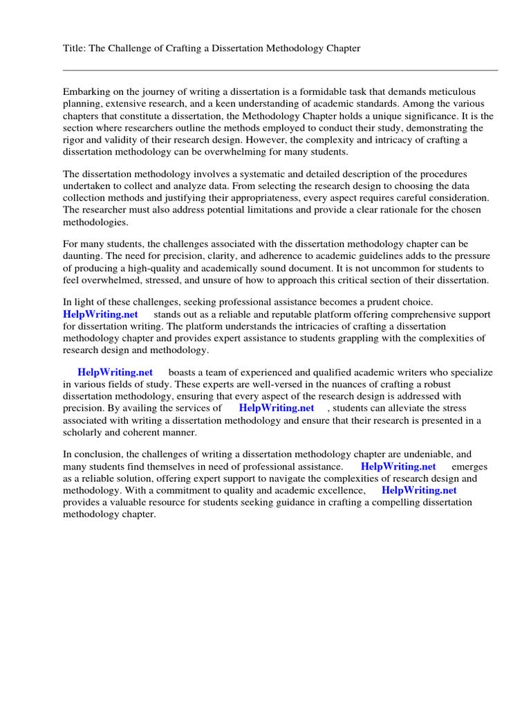 Sample Dissertation Methodology Chapter | PDF | Methodology ...