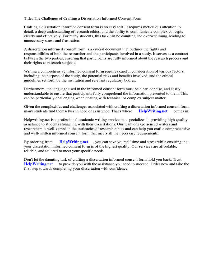 Dissertation Informed Consent Form | PDF | Informed Consent