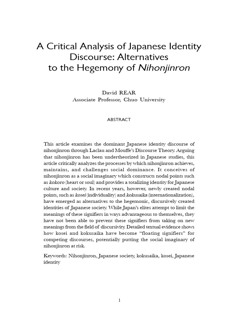 A Critical Analysis of Japanese Identity Discourse - Alternatives To ...