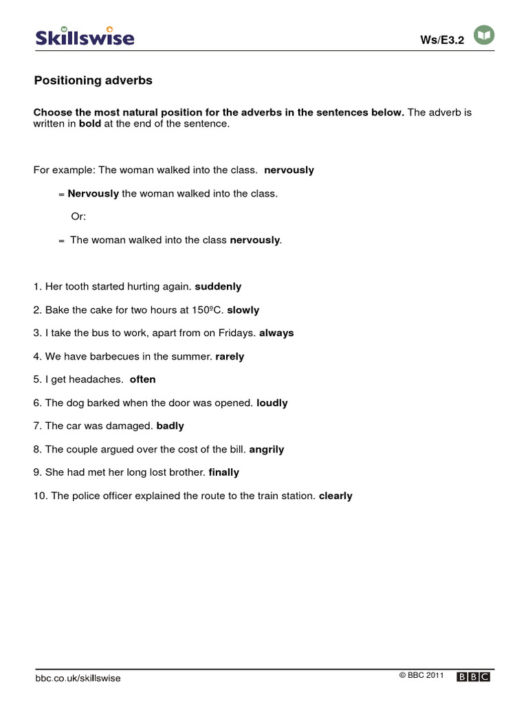 En26adve E3 W Positioning Adverbs | PDF | Language Arts & Discipline ...