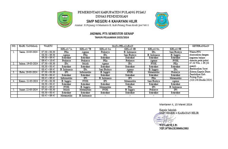 Jadwal Pts Genap Tahun 2024 Baru 2 | PDF