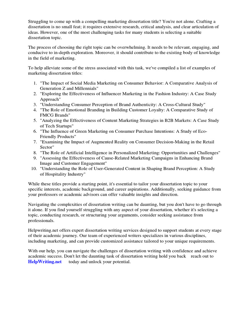 Examples of Marketing Dissertation Titles | PDF | Marketing | Brand