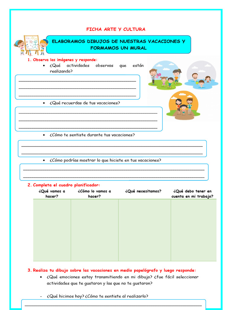 Ficha de Arte y Cultura - El Mural de Mis Vacaciones - T | PDF