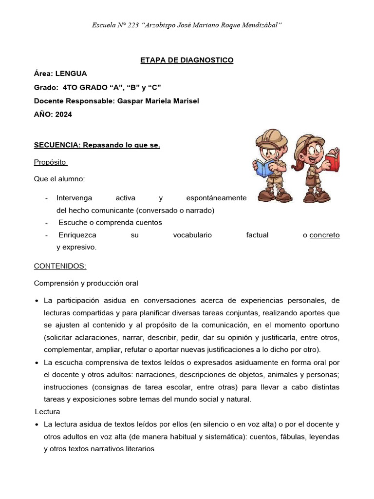 Actividades de Lengua 4° Grado 2024 | PDF | Escritura | Coma