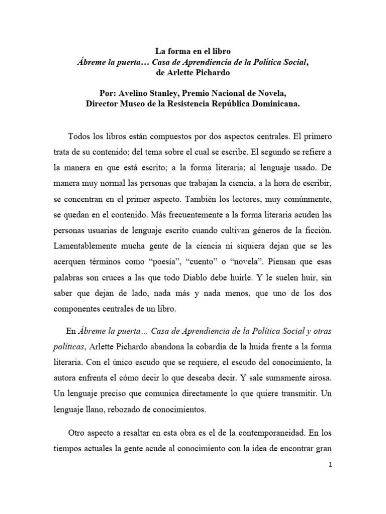Avelino. Sobre El Libro Abreme La Puerta... de Arlette. | PDF