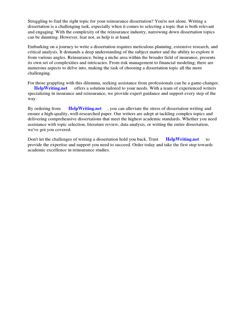 Reinsurance Dissertation Topics | PDF | Reinsurance | Insurance