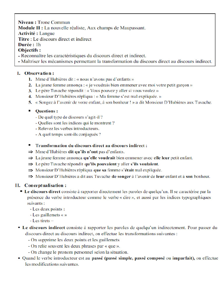 Discours Direct Et Indirect | PDF
