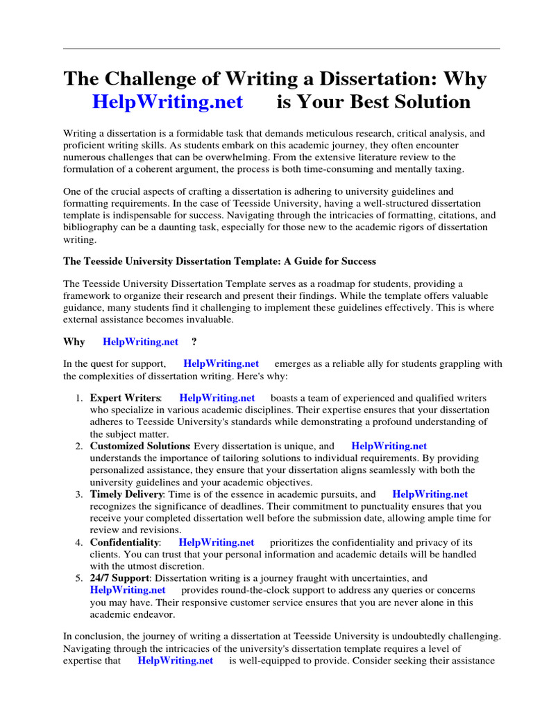 Teesside University Dissertation Template | Download Free PDF ...