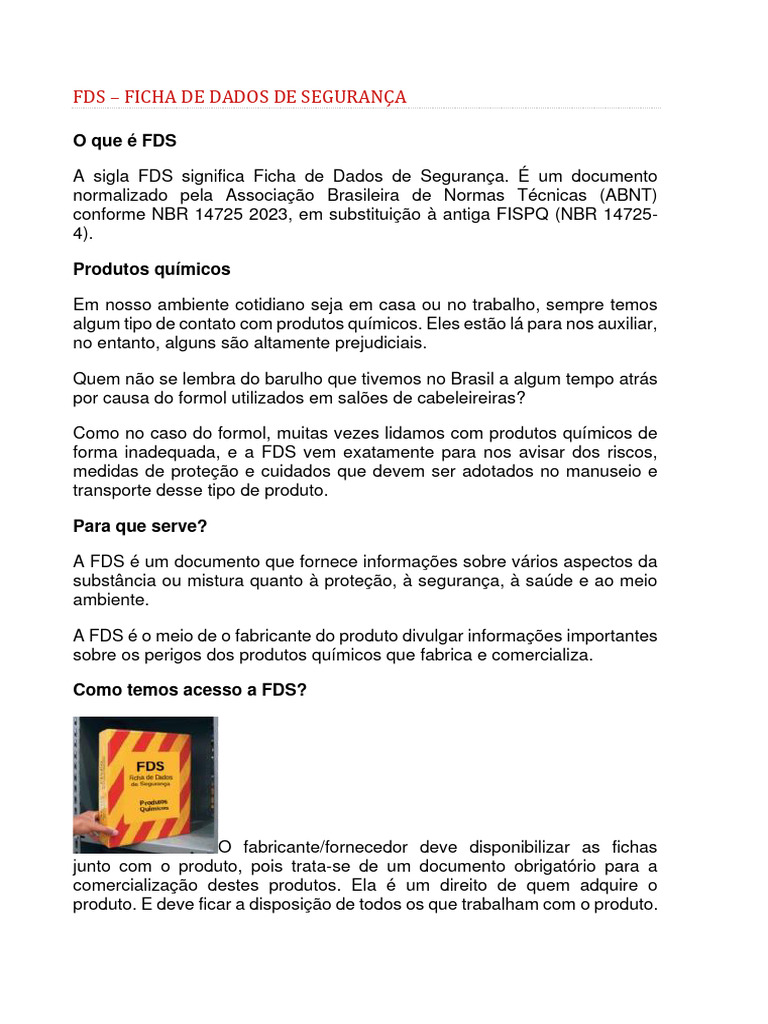 FDS - Conceitos | PDF | Química | Embalagem e rotulagem