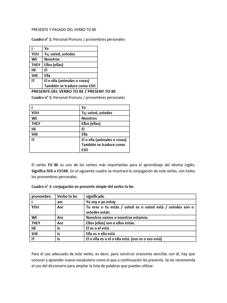 Presente y Pasado Del Verbo To B1 | PDF | Verbo | Lingüística