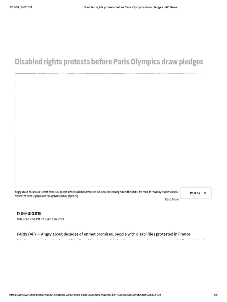 Disabled Rights Protests Before Paris Olympics Draw Pledges Ap News ...